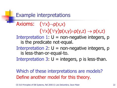 Cs589 Principles Of Db Systems Fall 2008 Lecture 4e Logic Model Theoretic View Of A Db Lois