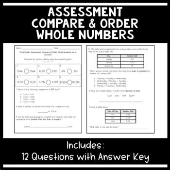 Third Grade Compare Order Numbers Assessment By Grade With Marie