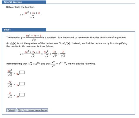 solved tutorial exercise differentiate the function 9x2