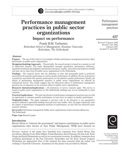 Pdf Performance Management Practices In Public Sector Organizations