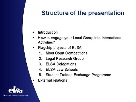 General Elsa Knowledge Elsa International 20152016 Structure Of