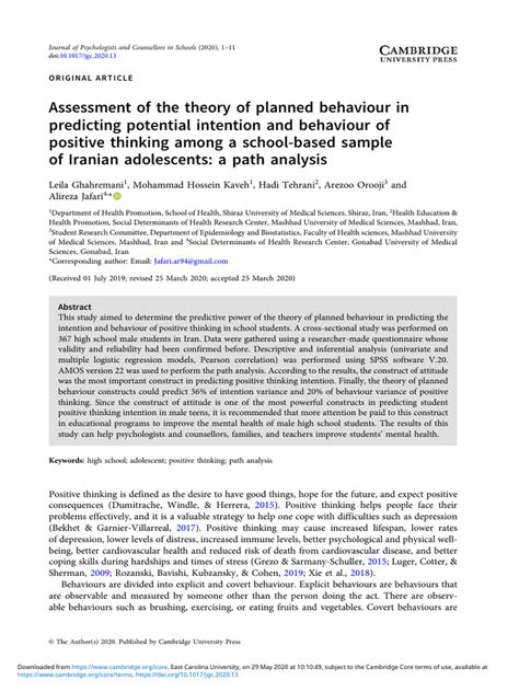 Assessment Of The Theory Of Planned Behaviour In Predicting Potential Intention And Behaviour Of