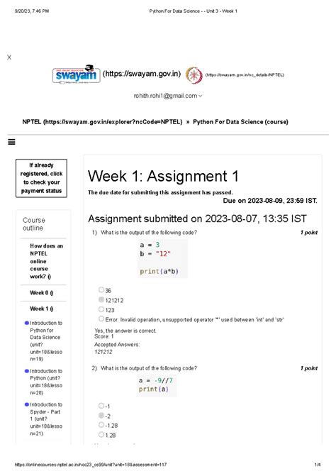 Assignment Week1 X Nptel Explorernccodenptel Python For Data Science Course
