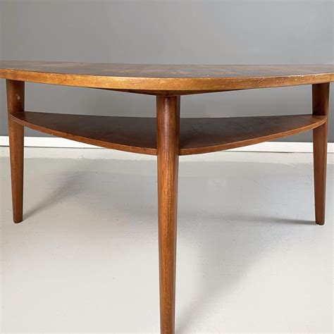 North Europa Midcentury Triangular Coffe Table With Double Shelves In