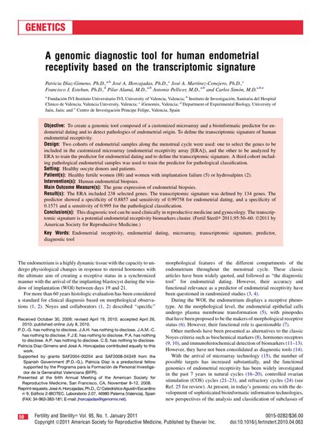 A Genomic Diagnostic Tool For Human Endometrial Receptivity Based On