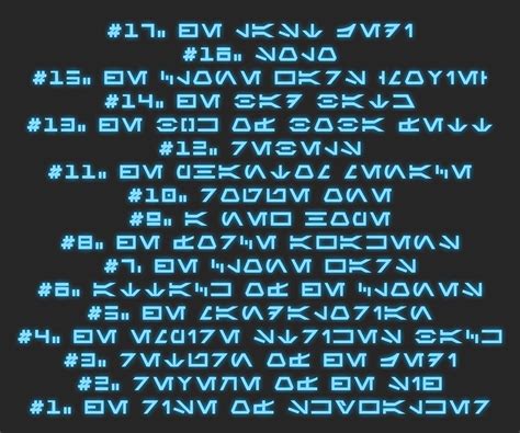 My Star Wars Ranking In Aurebesh Raurebesh