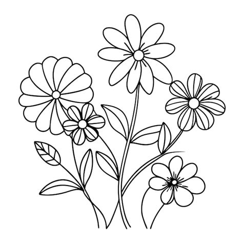 연속 라인 드로잉 꽃 디자인 컬러링 터 일러스트레이션 프리미엄 벡터