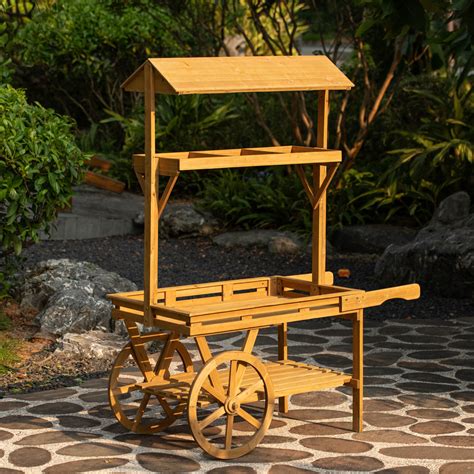 Wooden 3 Tier Rolling Table Cart With 2 Wheels For Home Decor Display