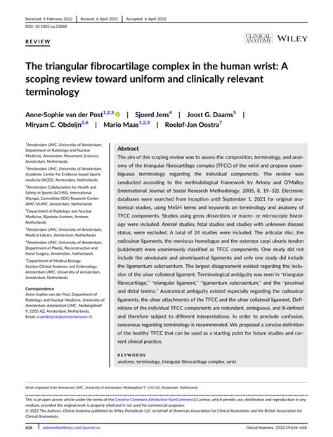 Pdf The Triangular Fibrocartilage Complex In The Human Wrist A Scoping Review Towards Uniform