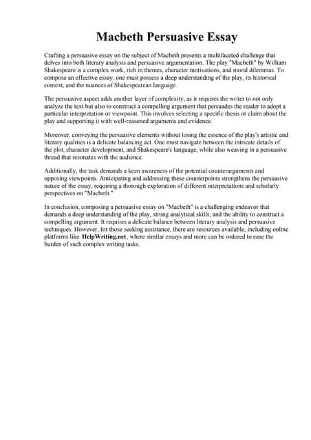 Macbeth Persuasive Essay Pdfmacbeth Persuasive Essay Macbeth Essay Sample Macbeth Essays And