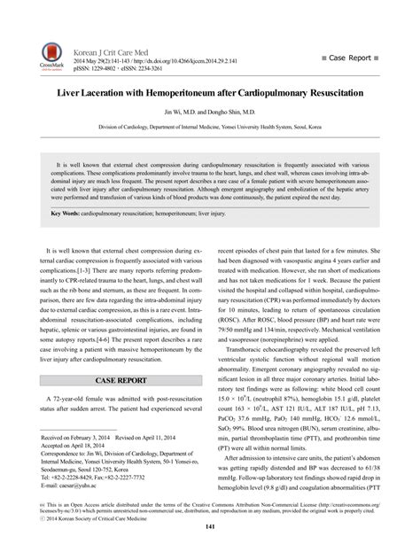 Pdf Liver Laceration With Hemoperitoneum After Cardiopulmonary Resuscitation