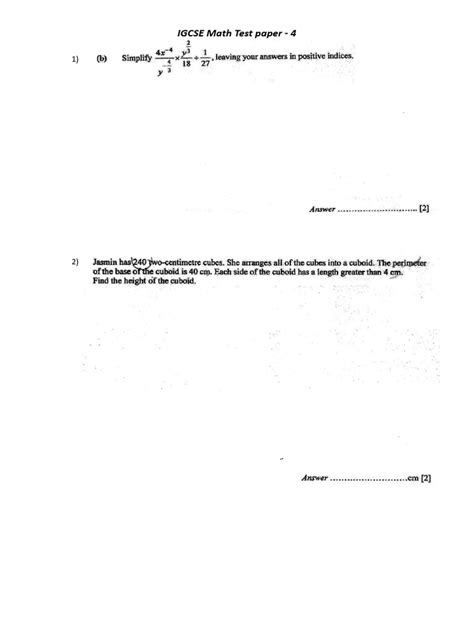Igcse Math Test Paper 4 Pdf
