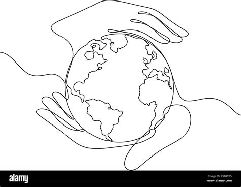 Planet Earth In World Care Concept With Caring Hand Thin Line