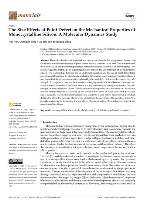 (PDF) The Size Effects of Point Defect on the Mechanical Properties of Monocrystalline Silicon ...