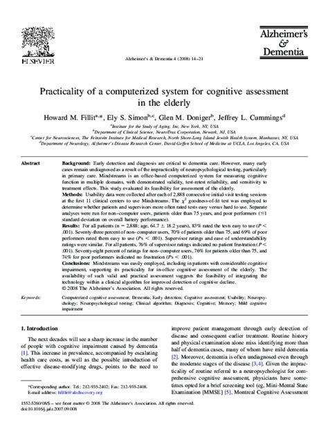 Pdf Practicality Of A Computerized System For Cognitive Assessment In The Elderly