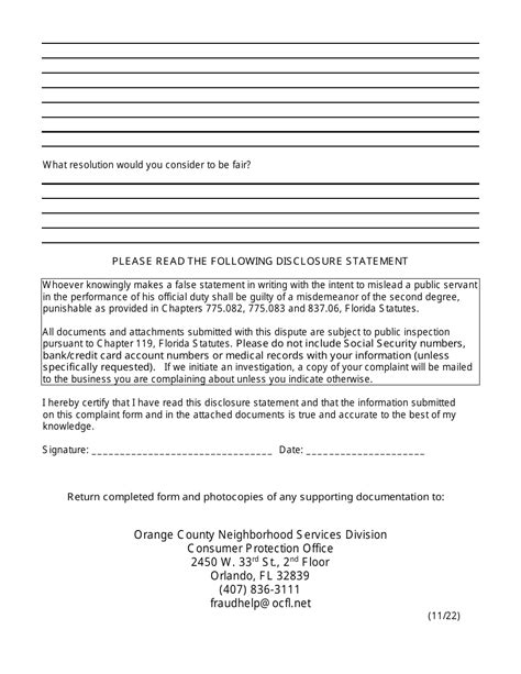 Orange County Florida Complaint Form Fill Out Sign Online And Download Pdf Templateroller