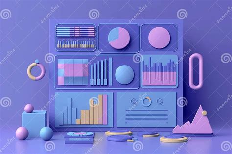 3d Render Of Charts Graphs And Data Visualizations On A Purple Background Stock Illustration