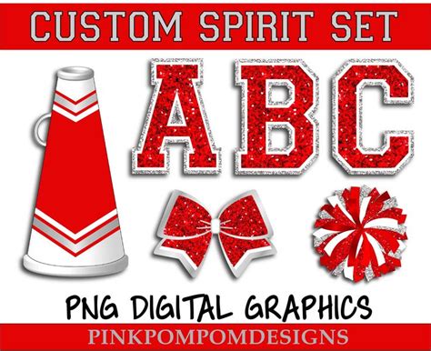 Glitter And Glam Custom Cheer Digital Clip Art Red Gray Black White