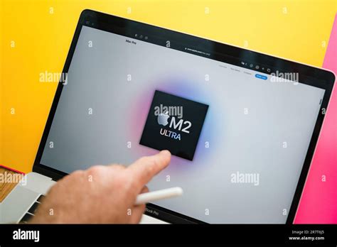 Paris France Jun 6 2023 Pointing On The New M2 Ultra With 24 Core