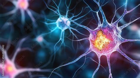 Neurons Affected By Ischemic Stroke Microscopic View Vibrant Colors