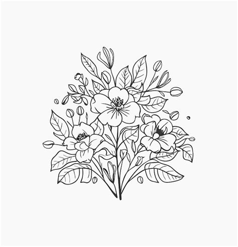 간단한 손으로 그린 카멜리아 꽃 윤 그림 일러스트레이션 프리미엄 Ai 생성 벡터