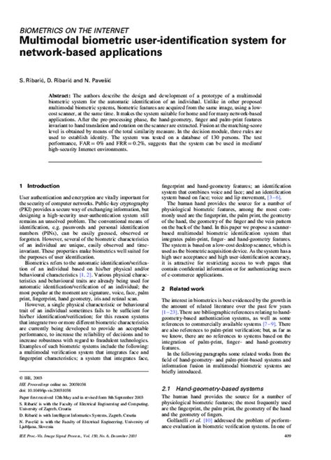 Pdf Multimodal Biometric User Identification System For Network Based