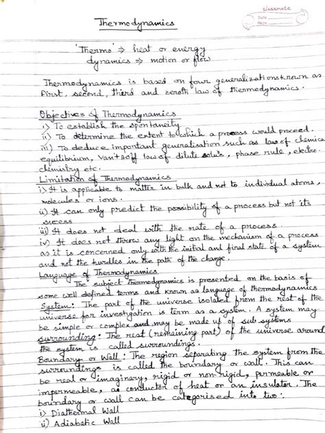 Thermodynamics 1 Notes Pdf Chemistry Physical Sciences