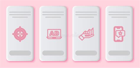 Set Line Target Advertising Pie Chart Infographic And Mobile With Review Rating White