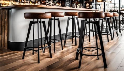 Wooden Vintage Bar Stool With Black Steel Legs In Cafe Premium Ai