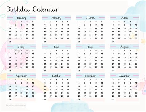 20 Free Birthday Calendar Templates 100 Editable