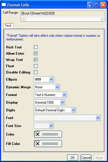 Help Online Origin Help The Format Cells Dialog Box