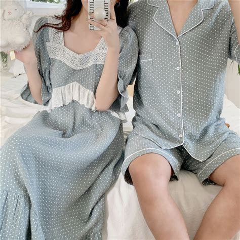 커플잠옷23ss💗 안심 순면 요루면 도트 커플잠옷 파자마 원피스 잠옷 홈웨어 커플룩 시밀러룩 여행 데이트 파자마파티 홈