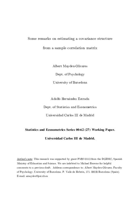Pdf Some Remarks On Estimating A Covariance Structure Model From A Sample Correlation Matrix