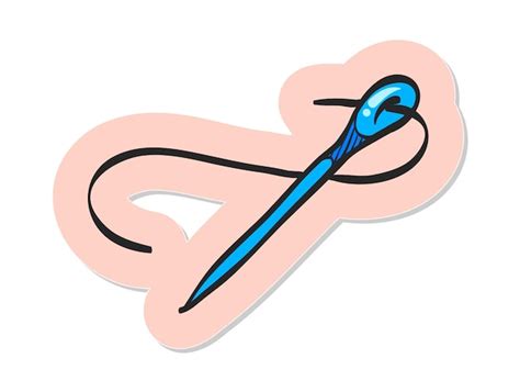 스티커 스타일 벡터 일러스트 레이 션에 손으로 그린 바늘 아이콘 프리미엄 벡터