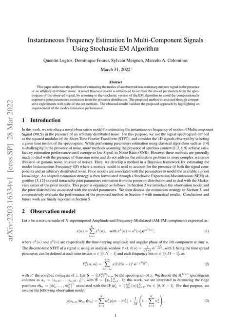 Pdf Instantaneous Frequency Estimation In Multi Component Signals Using Stochastic Em Algorithm