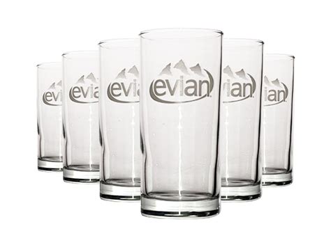 6x Evian Wasser Glas Trinkglas Gläser Stange Becher Wassergläser