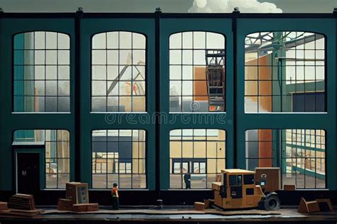 Factory With Row Of Plastic Windows Being Cut And Assembled Stock Illustration Illustration
