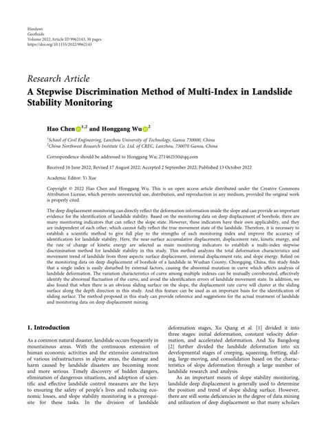 Pdf A Stepwise Discrimination Method Of Multi Index In Landslide