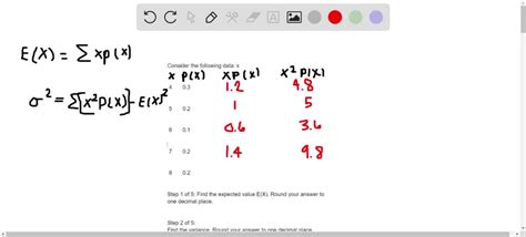 SOLVED: Consider the following data: x 4 5 6 7 8 P(X=x) 0.3 0.2 0.1 0.2 0.2 Step 1 of 5: Find ...