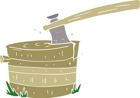 Flat Color Style Cartoon Tree Stump With Axe 12130072 Vector Art At Vecteezy