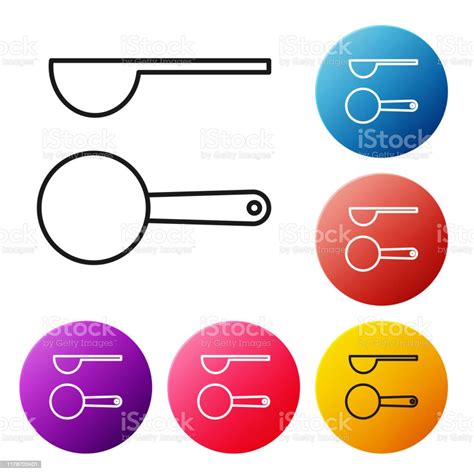 흰색 배경에 격리 된 검은 색 선 측정 숟가락 아이콘입니다 아이콘 다채로운 원 버튼을 설정합니다 벡터 일러스트레이션 금속에 대한 스톡 벡터 아트 및 기타 이미지 Istock