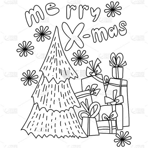 圣诞快乐，贺卡喜庆彩页与圣诞树和礼物素材 花瓣网