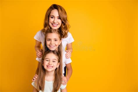 Portrait Of Three Nice Cute Adorable Lovely Lovable Attractive Cheerful Positive Funny People