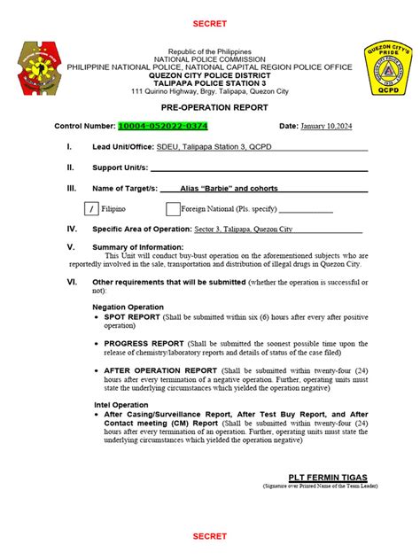 Final Pre Ops Coordination Form Download Free Pdf Motor Vehicle