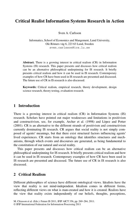 Pdf Critical Realist Information Systems Research In Action