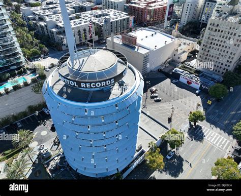Aerial View Of The Iconic Capitol Records Building In Los Angeles