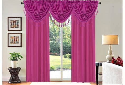 Set Of 5 Piece 2 Panels R64 And 3 Matching Waterfall Valances Hot Pink