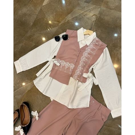 Jual Vallina Outfit Lanaya Set Muslim Setelan Celana Wanita Crinkle