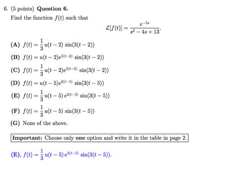 solved 5 points question 6 find the function f t such
