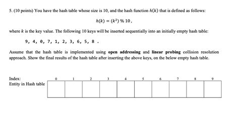 Solved 5 10 Points You Have The Hash Table Whose Size Is